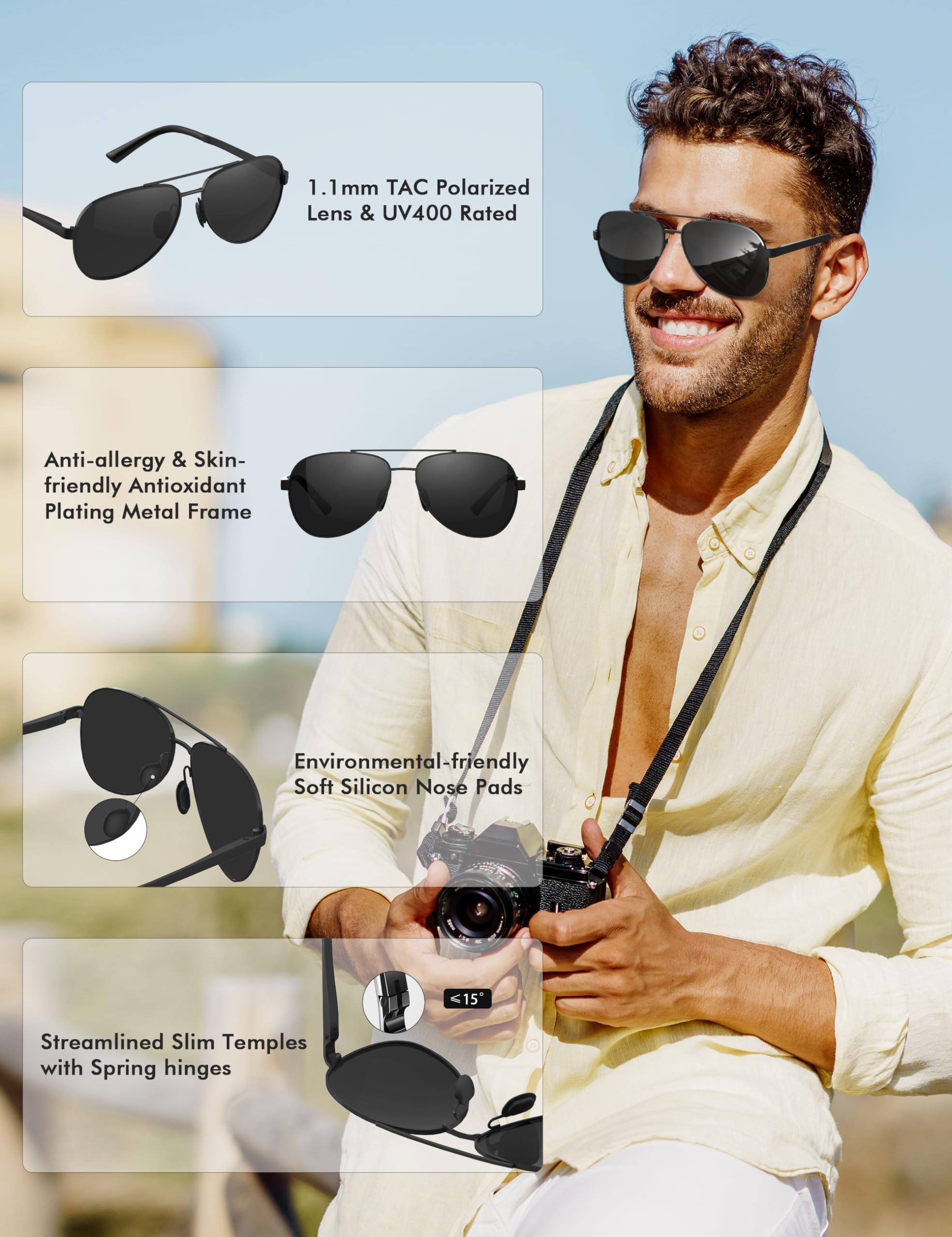 LUENX Aviator Sunglasses for Men Women - Polarized Driving uv 400 Protection (Gradient Blue-A5)