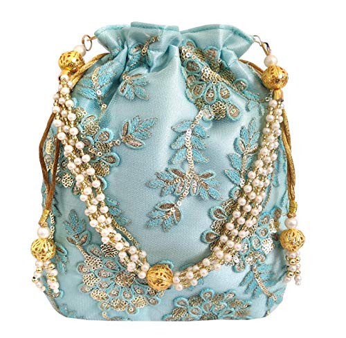 Women's Sky Blue Potli Bag By Indian Collectible