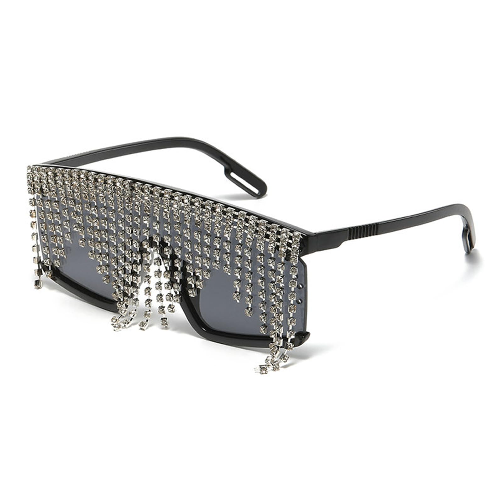 willochra Flat Top tassel Sunglasses Rhinestone Sun Glasses Diamond Party Eyeglasses Shades for Women UV400 (black)
