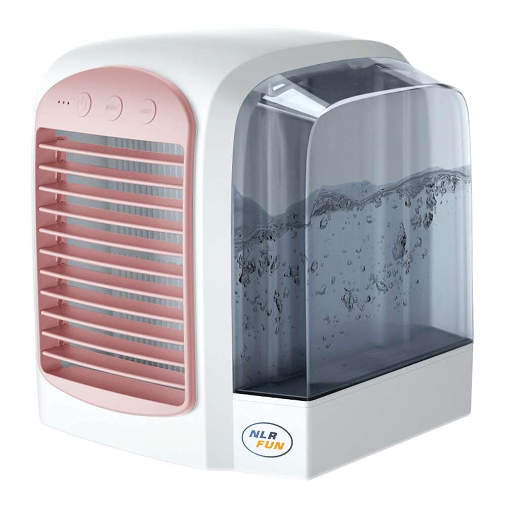 NLR Personal Air Cooler, USB Portable Water-cooling Table Fan with Night Light, 3-Speed Fan for Home & Office, Low Consumption & Environmental Friendly (Pink)