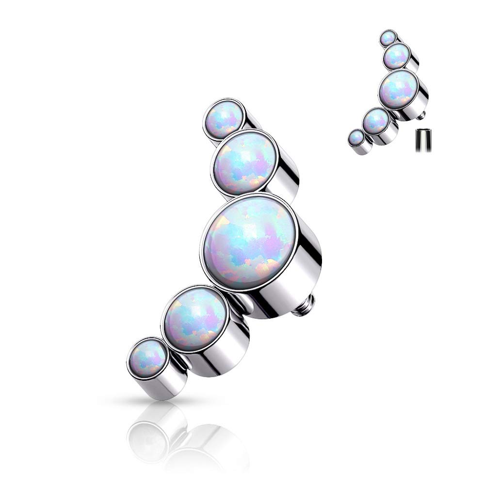Pierced Owl 14-16G Stainless Steel Five Synthetic Opals Internally Threaded Dermal Anchor Top (White, 14GA (1.6mm))