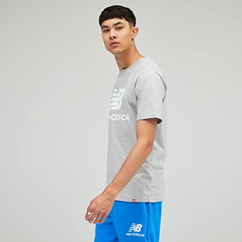 New Balance Men's NB Essentials Stacked Logo Short Sleeve, Athletic Grey , X-Large