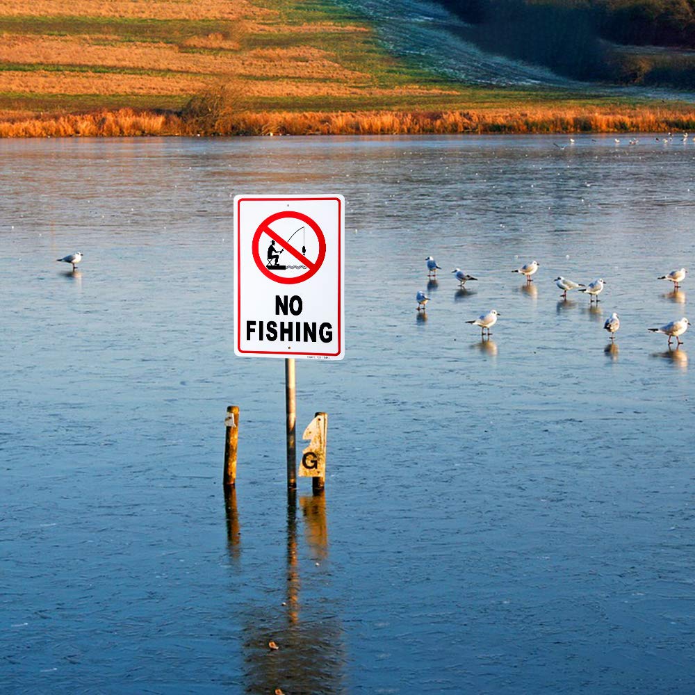 No Fishing Sign, 14"x 10" .04" Aluminum Reflective Sign Rust Free Aluminum-UV Protected and Weatherproof