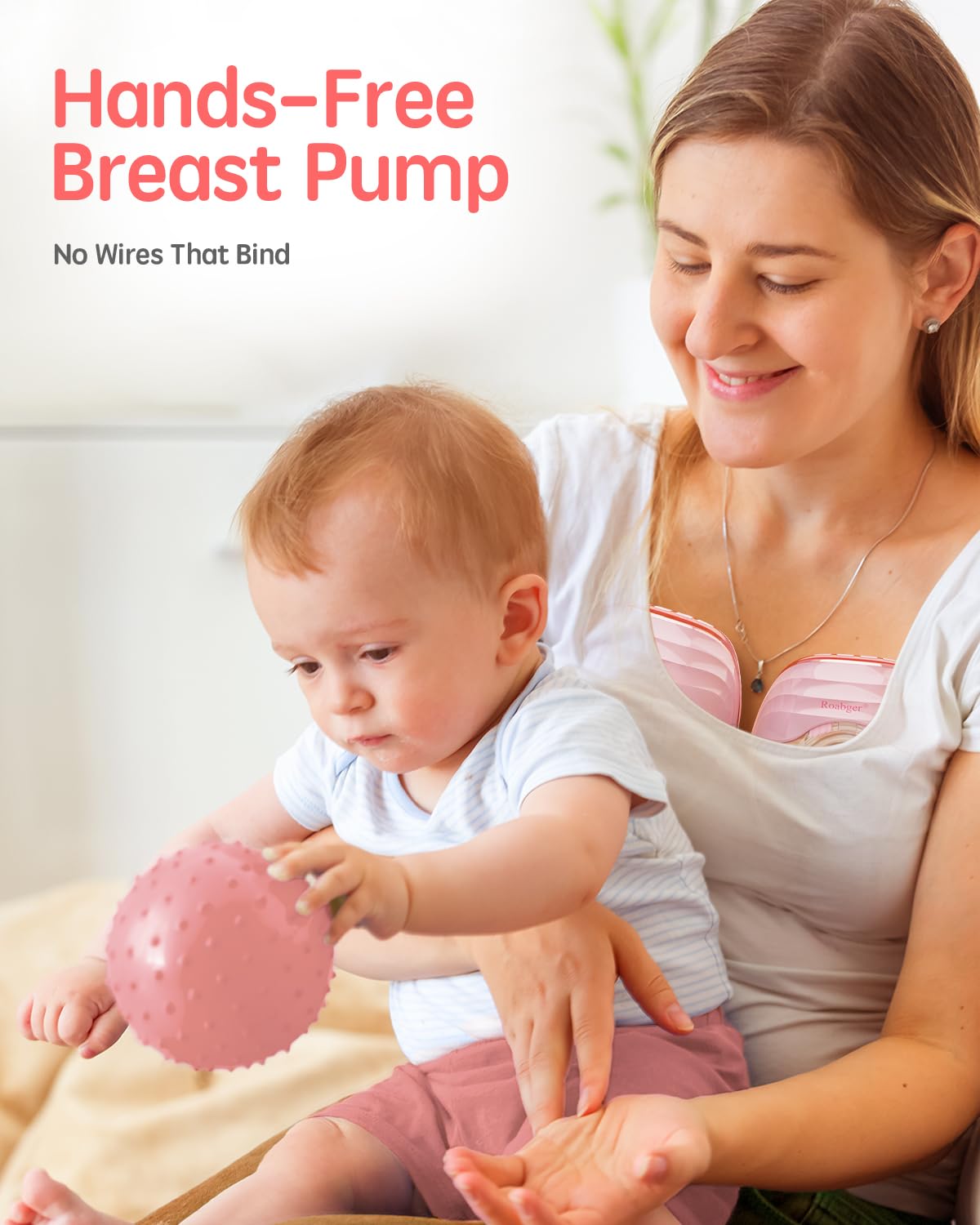 Roabger Breast Pump, Hands Free Breast Pump, Wearable Breast Pump with 3 Modes & 8 Levels, Electric Breast Pumps with Time Display, Easy Assemble & Clean, 19mm/21mm/24mm/27mm Flange, 2Pack