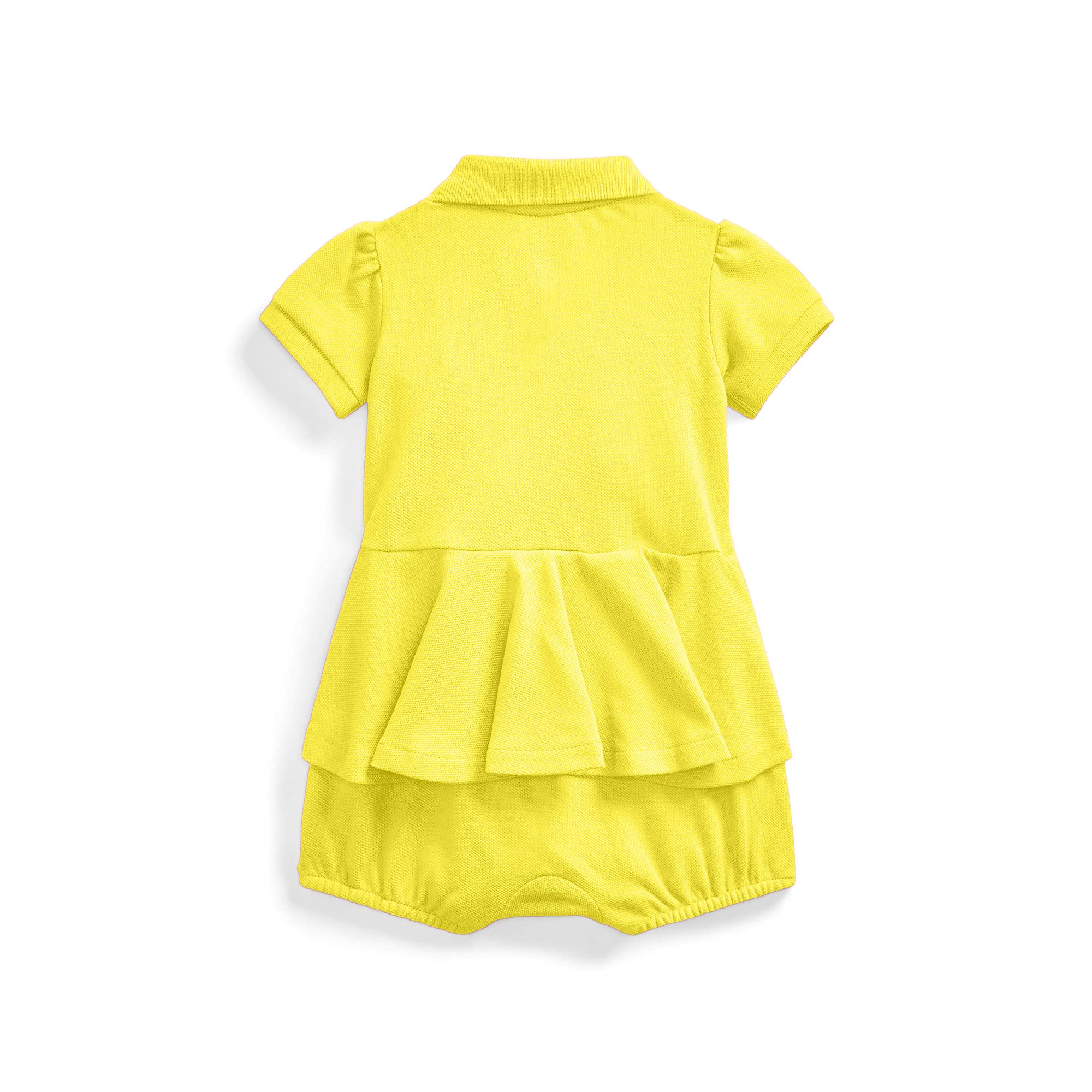 Ralph Lauren Baby Girl Peplum Mesh Bubble Shortall (Sunflower Yellow, 24 Months)