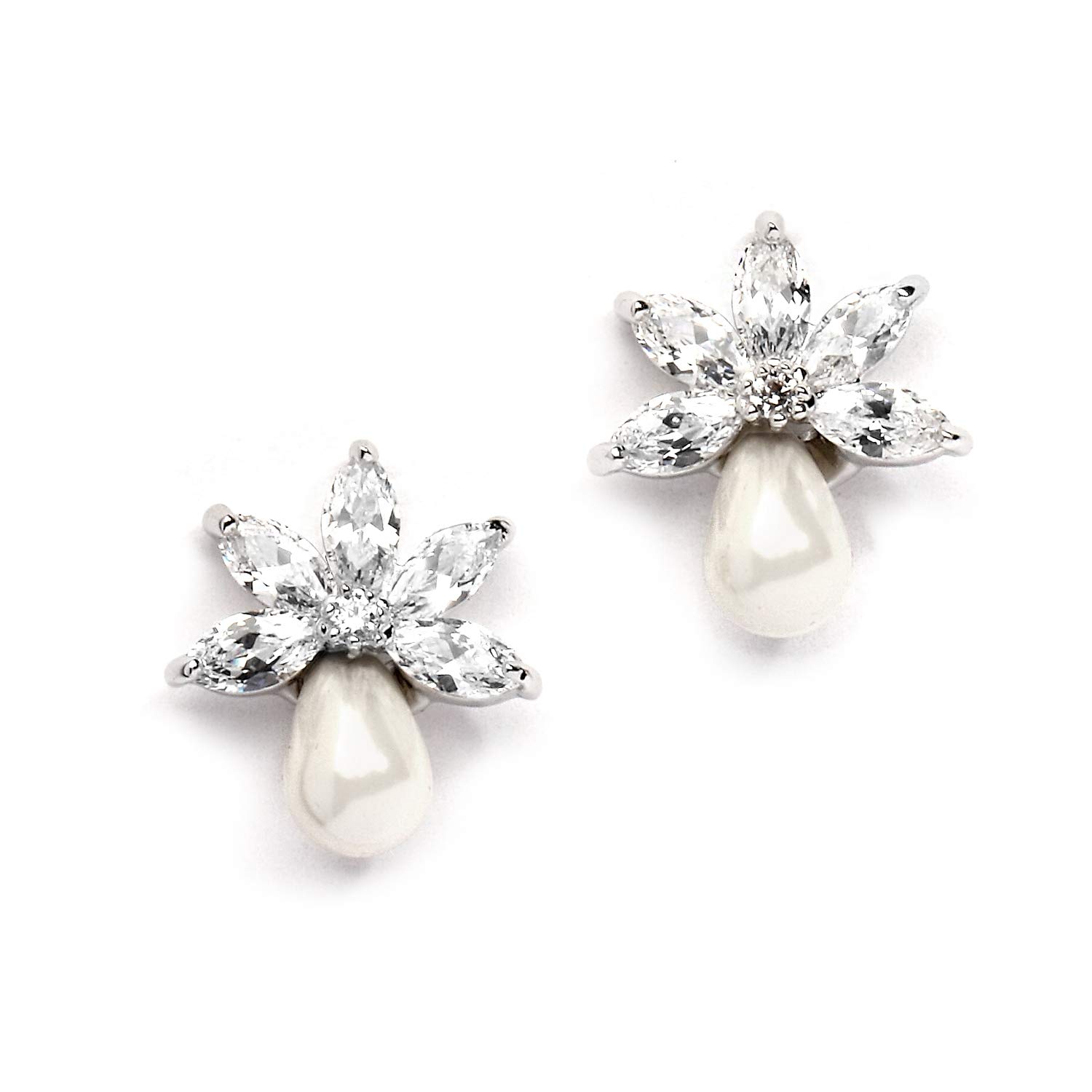 Mariell Freshwater Pearl and Cubic Zirconia Crystal Bridal Earrings. Pearl Wedding Earrings for Brides, Bridesmaids and Mother of the Bride