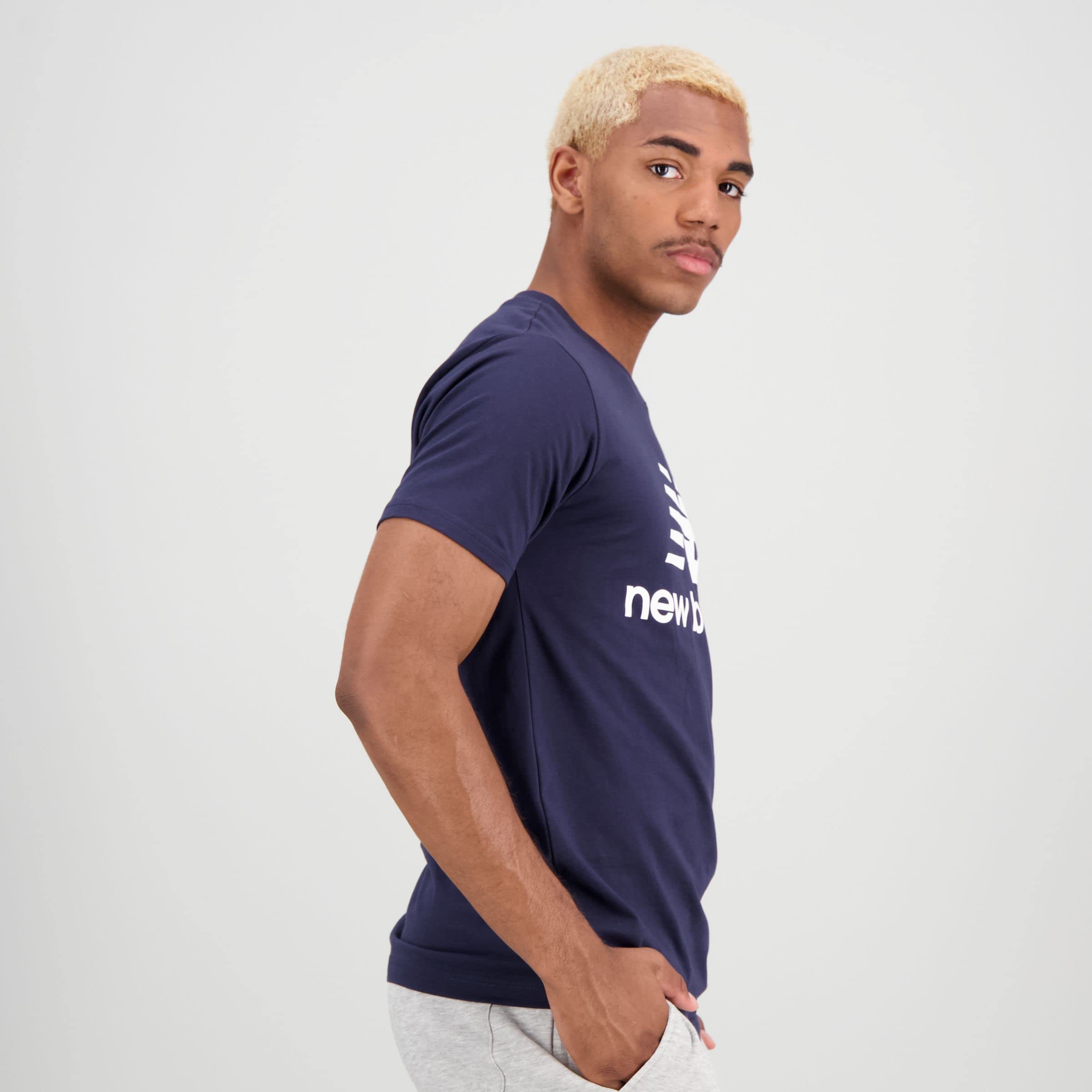 New Balance Men's NB Essentials Stacked Logo Short Sleeve, Black , Medium
