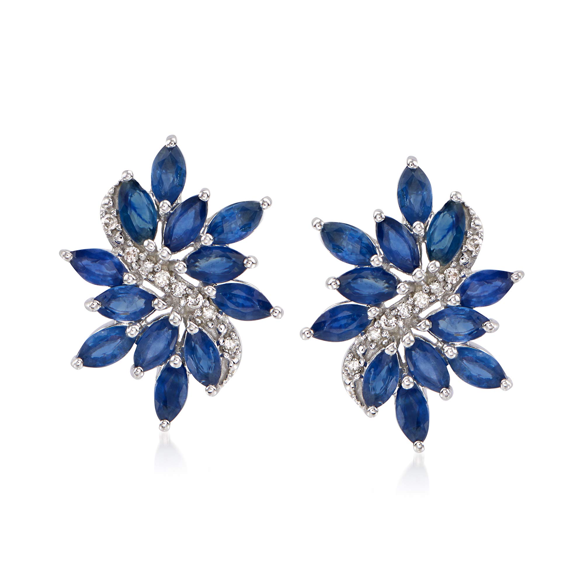 Ross-Simons 4.80 ct. t.w. Sapphire and .12 ct. t.w. Diamond Earrings in 14kt White Gold