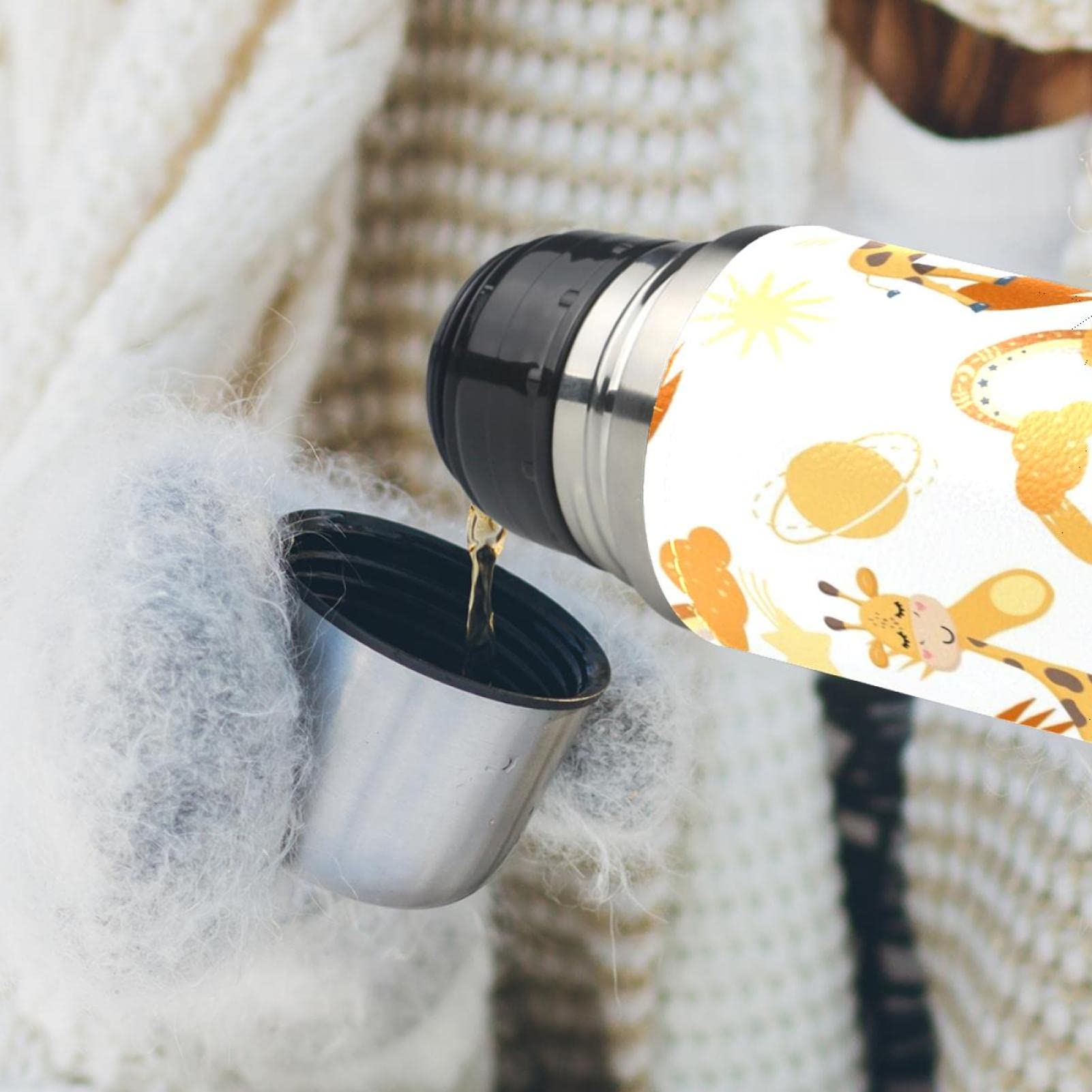Stainless Steel Leather Vacuum Insulated Mug Giraffe Thermos Water Bottle for Hot and Cold Drinks Kids Adults 16 Oz
