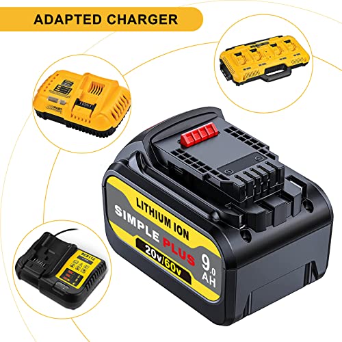 Simple Plus+ 20V/60V 9.0Ah MAX Replacement for DeWalt Battery, Replace for Dewalt DCB606-2 DCB609 DCB612 DCB205 DCB200, Compatible with All 20V Tools and Chargers