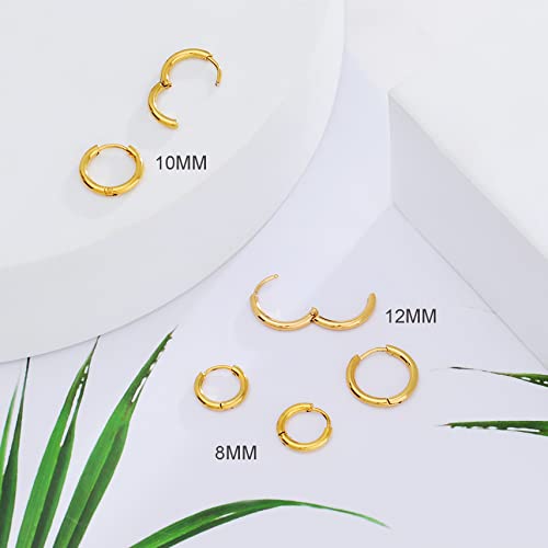 RLMOON 2 Pairs 14K Gold Plated Huggie Drop Earring for Women Sterling Silver Post CZ Stud Huggie Earring Gold Small Dangle Hoop Baguette Earring Set (Gold)
