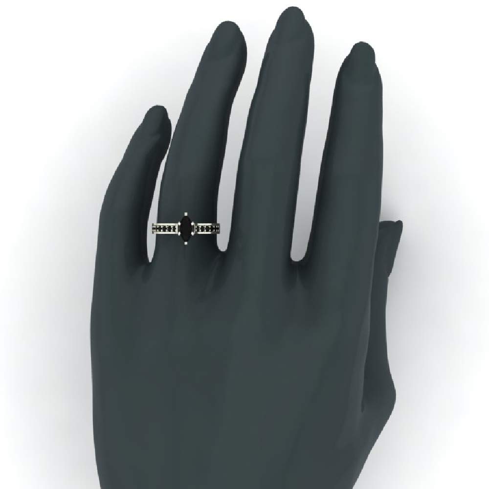 Marquise Cut Black Diamond Engagement Ring 1.00 ctw 14K White Gold on Sterling (Ring Size 7)