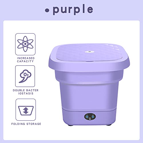 Portable Washing Machine - Foldable Mini Portable Washer Lightweight Washing Machine with Drain Basket for Camping, Travelling, Apartment, RV, Underwear, Personal (Purple)