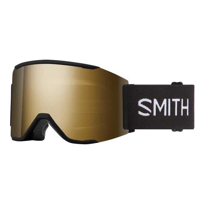 Smith Squad MAG Black/ChromaPop Sun Black Gold Mirror Medium/Large fit Ski Goggles for Men for Women + SMITH Spare ChromaPop Storm Blue Sensor Mirror Lens + BUNDLE with Designer iWear Eyewear Kit