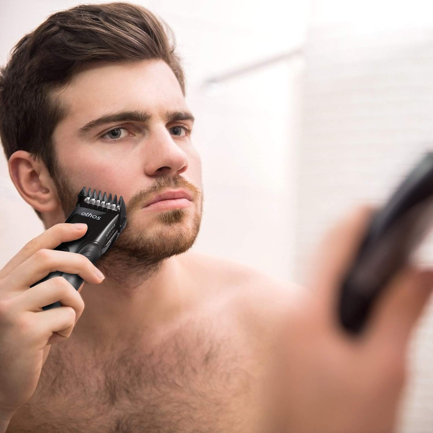 Othos Electric Cordless Hair Clippers Haircut Machine Hair Cutting Tools Hair Trimmer Razor Kit for Men lithium battery operated chargeable guide comb with different length LCD display stand base