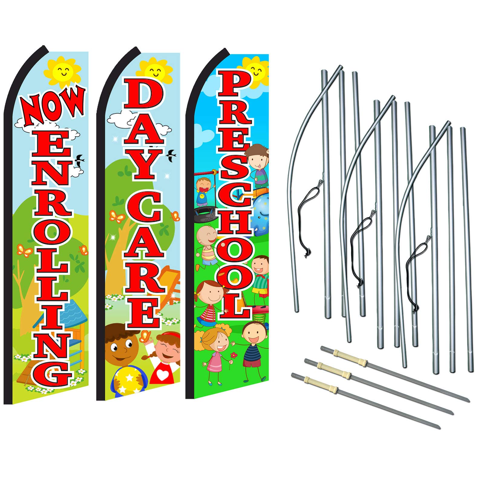 RANSANX 3 Pack of NEOPlex Swooper Feather Flag Sets - Includes 3 Swooper Feather Flags (Pictured), 3 Flagpoles, and 3 Ground Spikes L M