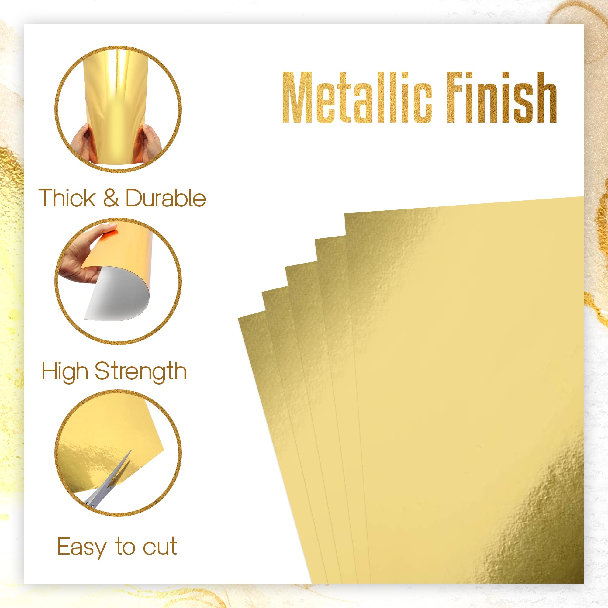 Metallic Gold Cardstock Paper, 60pcs of 8.5βx11β (250 GSM) - Gold Paper Foil Board, Mirror Finish Surface β Die Cut and Plotter Compatible - Perfect for Crafting, Invitations & Decorations