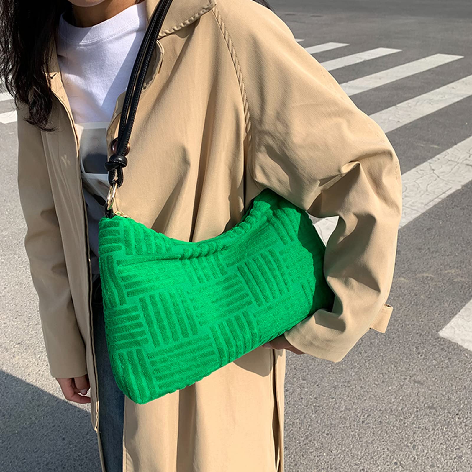 St Patricks Day clutch purse for women shoulder bag Jacquard flannel fabric Hobo handbag with zipper closure (velvet pile Grreen2)