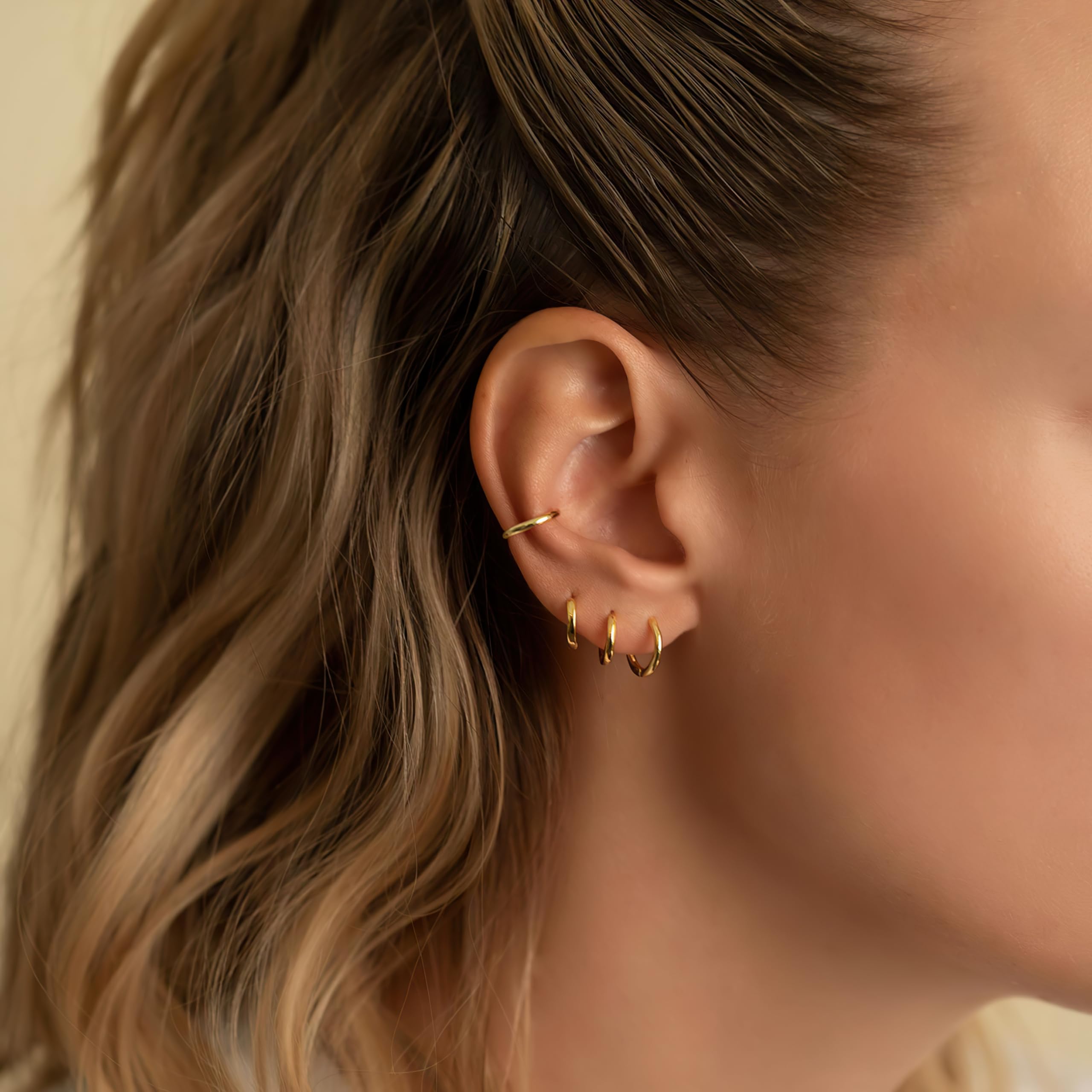 micuco Small Hoop Earrings for Women Tiny Cartilage Hoop Earrings for Men Helix Daith Tragus Ear Hugging Hoop Earrings 14K Gold Plated 6mm 8mm 10mm