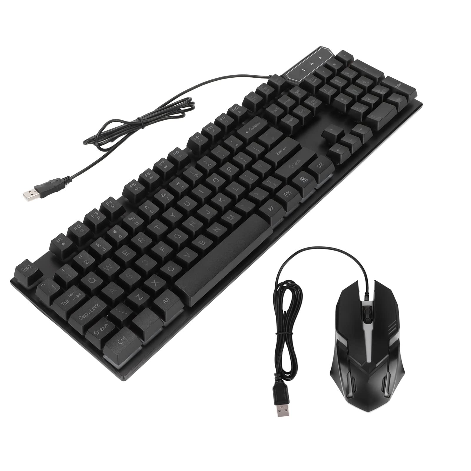 Zunate Wired Gaming Keyboard Mouse Combo, 104 Keys USB LED Backlit Keyboard, Compatible for Windows PC Games for Xbox One for PS4 (D280 Suit Word Transparent Black)