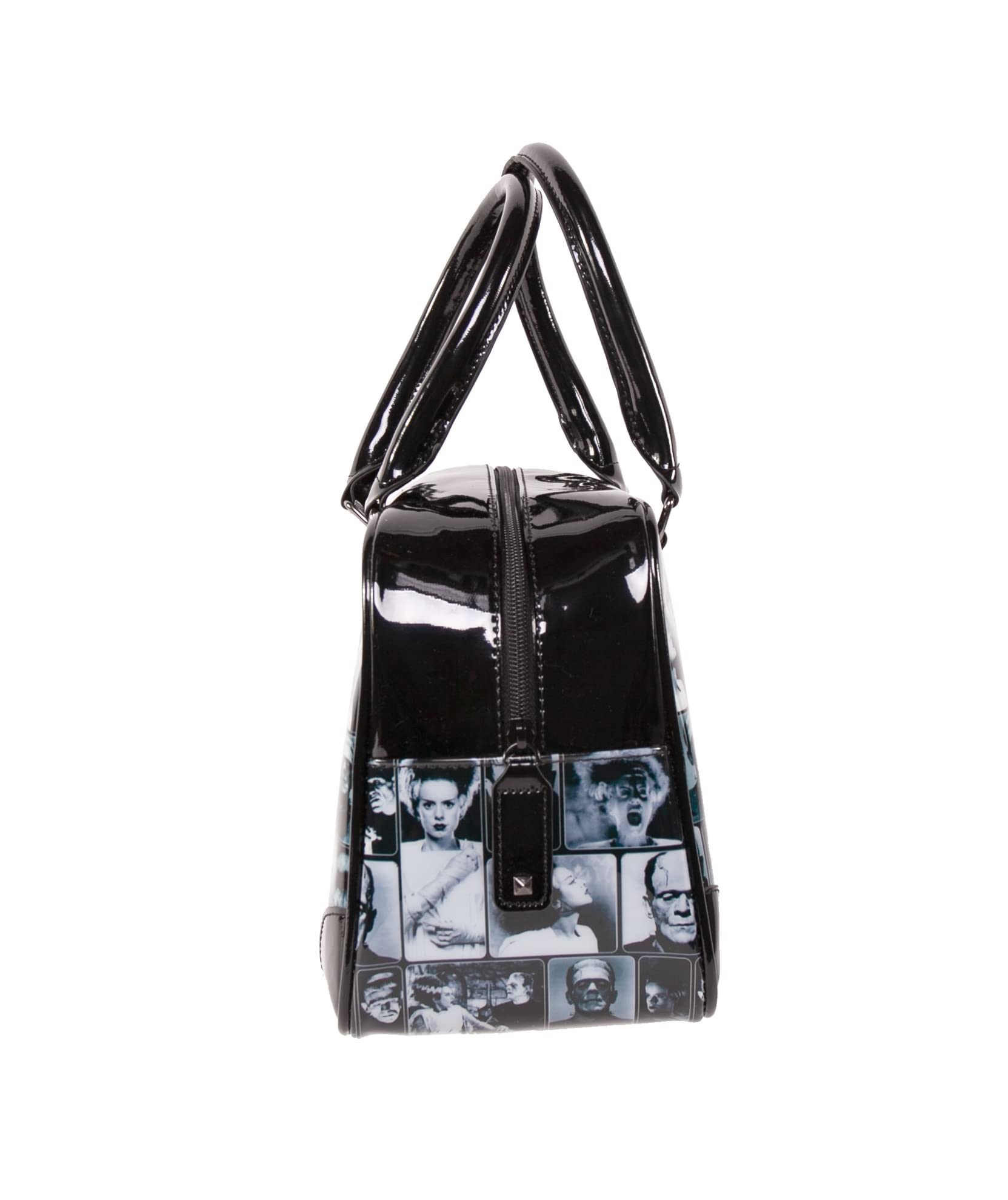Universal Monsters Frankenstein and Bride Handbag Women s Top Handle Tiled Movie Scenes Bowler Bag