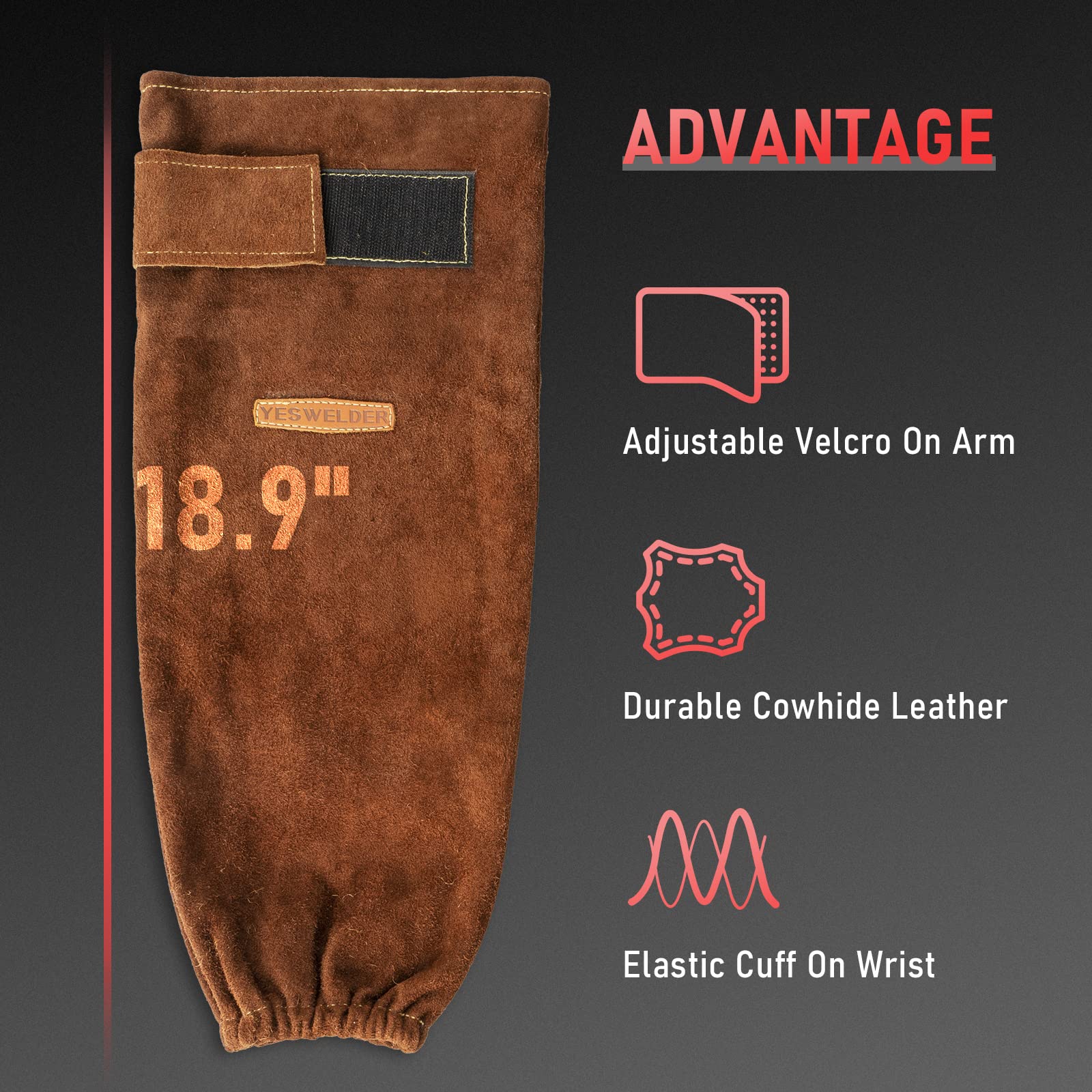 YESWELDER Leather Welding Sleeves Heat&Flame Resistant Arm Protection Work Sleeves for Men and Women