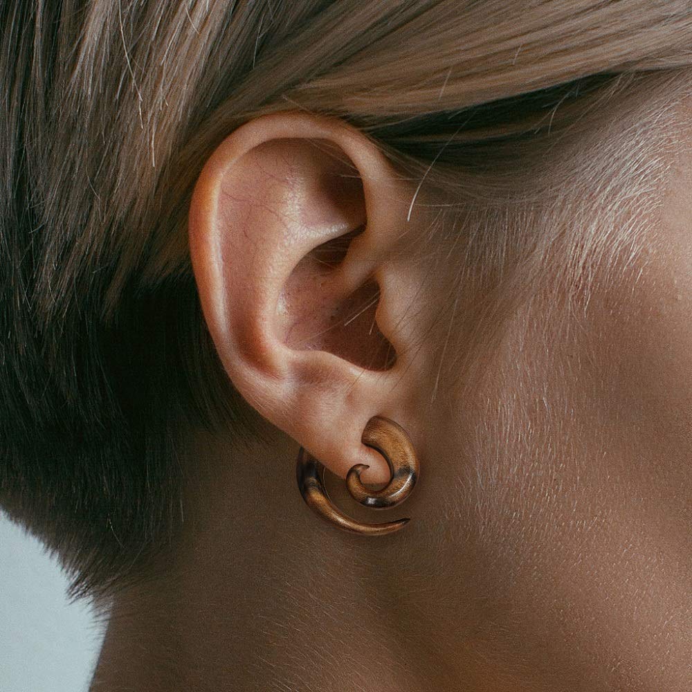 Pierced Owl Striped Ebony Wood Spiral Tapered Hanger Ear Plugs, Sold as a Pair (10mm (00GA))
