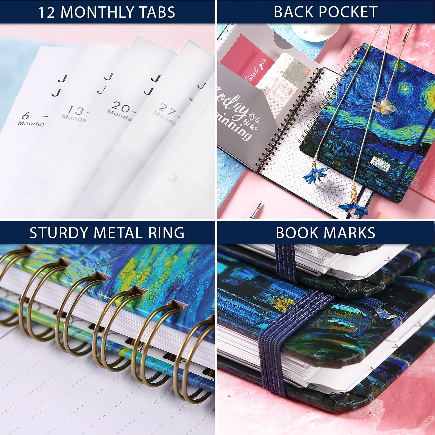 Planner 2022-2023 - Weekly & Monthly Planner 2022-2023, Jul 2022 - Jun 2023, 8.5" x 6.4", Flexible Cover, Strong Twin-Wire Binding, Premium Paper, 12 Monthly Tabs, Inner Pocket, Elastic Closure