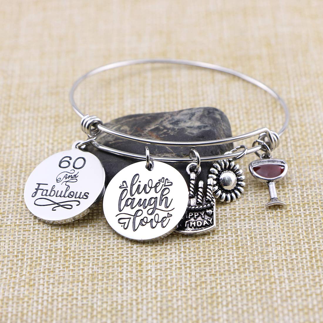 Memgift 60th Birthday Gifts for Women Stainless Steel Charm Bracelet Gift Jewellery