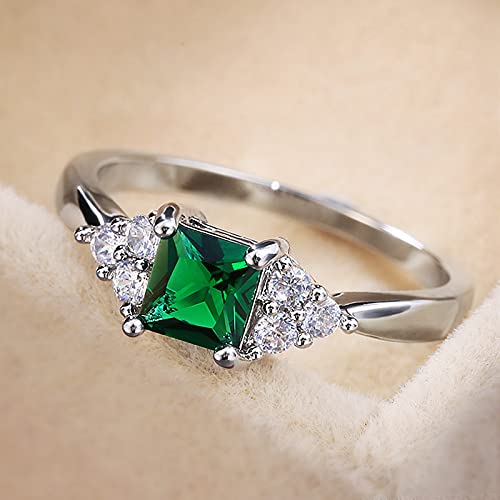 Sdouefos Vintage Women Rectangle Green Emerald Cut Promise CZ Engagement Ring 925 Sterling Silver Gemstone 14k White Gold Filled Wedding Bridal Band Ring (6)