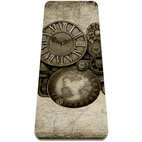 Yoga Mat, Yoga Mats for Home Workout, Workout Mat, Exercise Mats, Pilates Mat, retro clock gear pattern