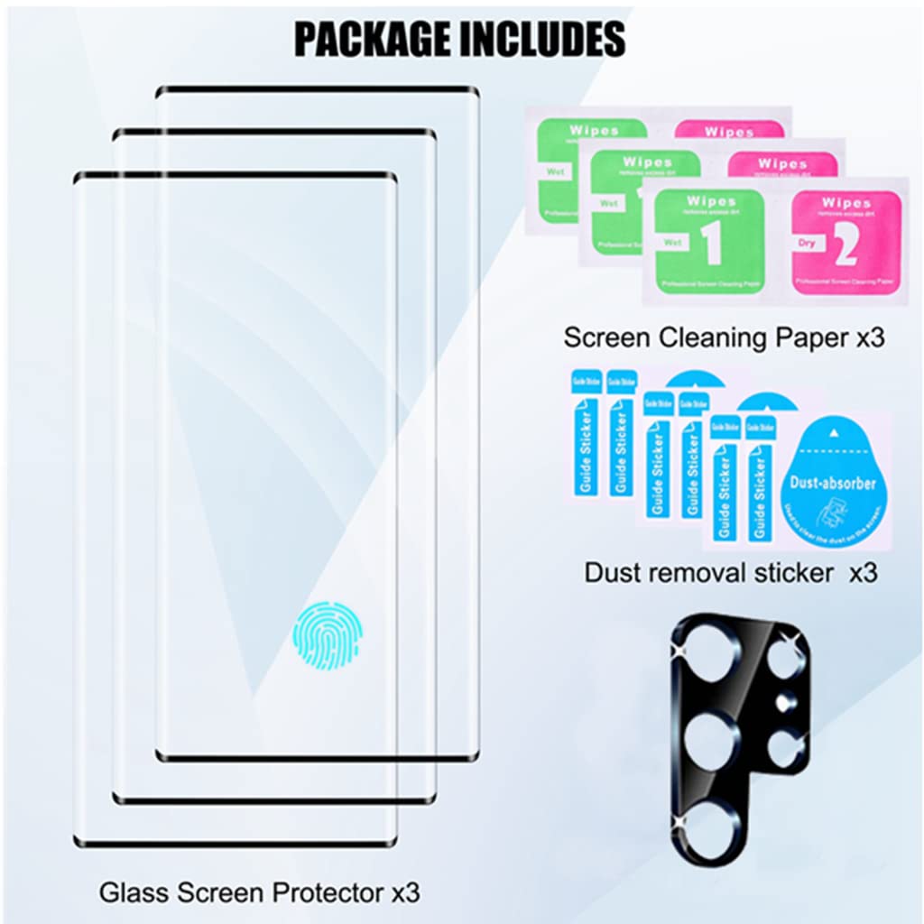 OttarScreen Galaxy S23 Ultra Screen Protector, 3 Pack Tempered Glass Screen Protector, 1 Pack Tempered Glass Camera Lens Protector, 3D Glass 9H Hardness Tempered Glass Screen Protector for Samsung