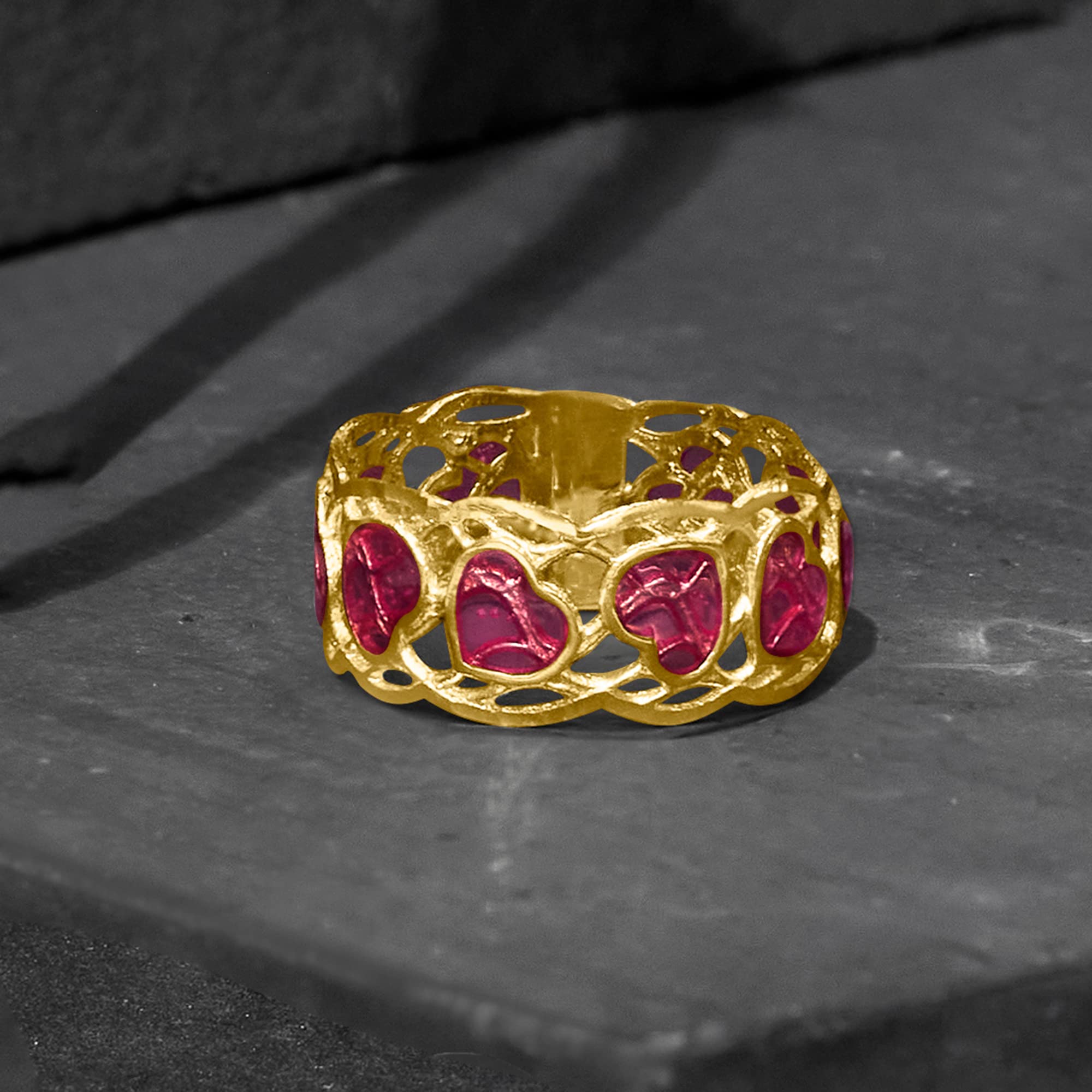 Ross-Simons Italian Pink Enamel Heart Ring in 14kt Yellow Gold. Size 9