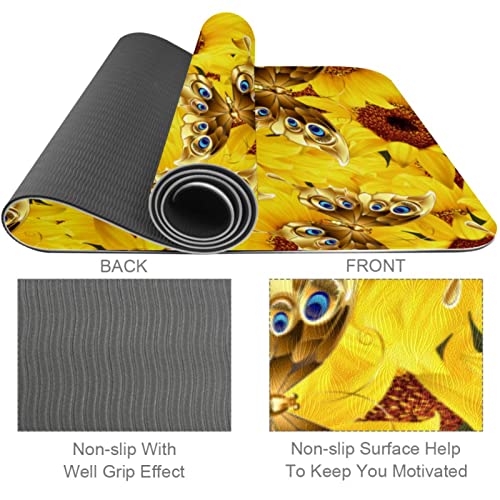 Yoga Mat, Yoga Mats for Home Workout, Workout Mat, Exercise Mats, Pilates Mat, Daisy Flower and Golden Butterflies
