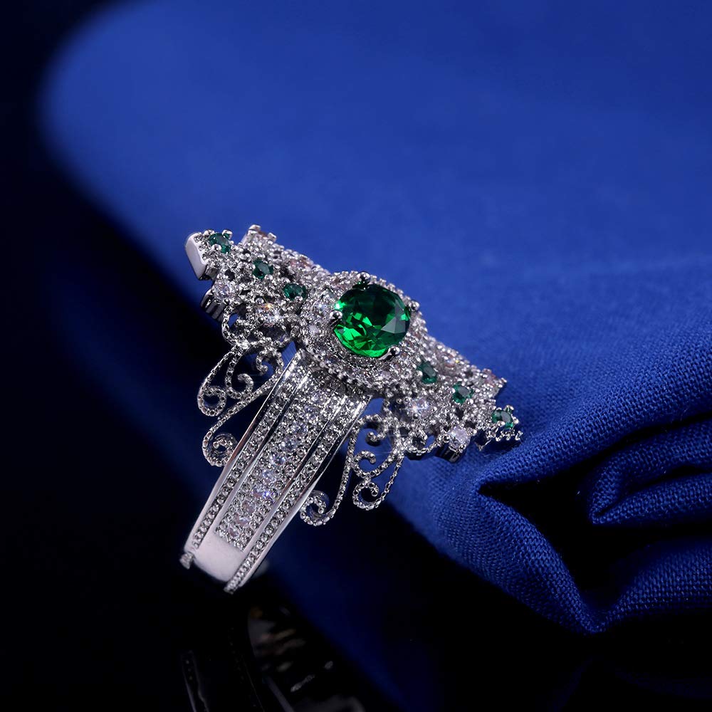 SCHZBSP 18K white gold plated royal noble emerald ring cubic zirconia ring vintage style crystal diamond ring 925 sterling silver ladies engagement wedding ring set (6)