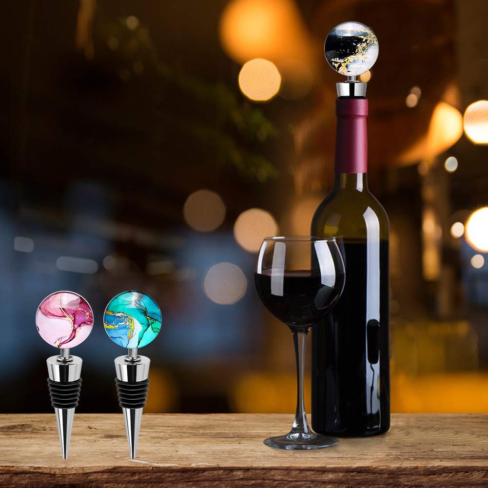 Soleebee 3 Pack Decorative Wine Stoppers, Wine Bottle Stopper with Beautiful Art Glass，Beverage Bottle Stoppers For Gifts, Bar, Holiday Party, Wedding (Style J)