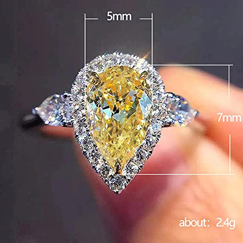 SCHZBSP S925 sterling silver exquisite pear-shaped cut yellow 5A zircon engagement ring inlaid with shiny diamond ring fashion women's water drop ring party prom accessories (8)