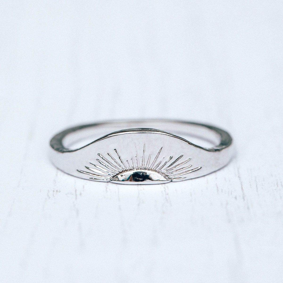 Pura Vida Silver Rising Sun Ring - Brass Base Band, Rhodium Plating - Size 8
