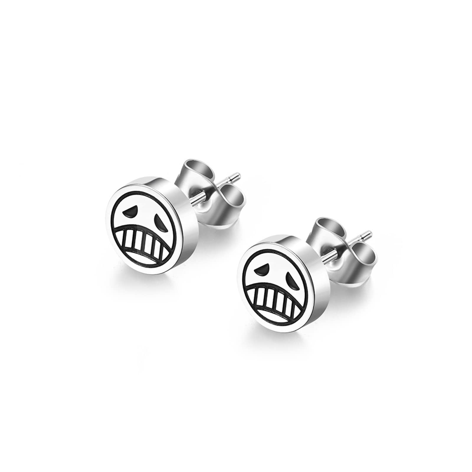 Smiley face earrings Happy Unhappy Stud Earrings Anime Cosplay Earrings for Women Man suitable for Sensitive Ears (Style A)