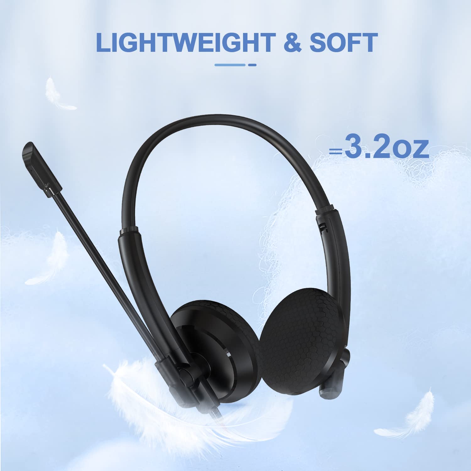 NUBWO HW03 USB Headset with Microphone for PC - Headphones with Microphone for Laptop, Mac, Computer, in-Line Control, Ideal Headset for Work, Office, Classroom, Call Center, Zoom, Skype