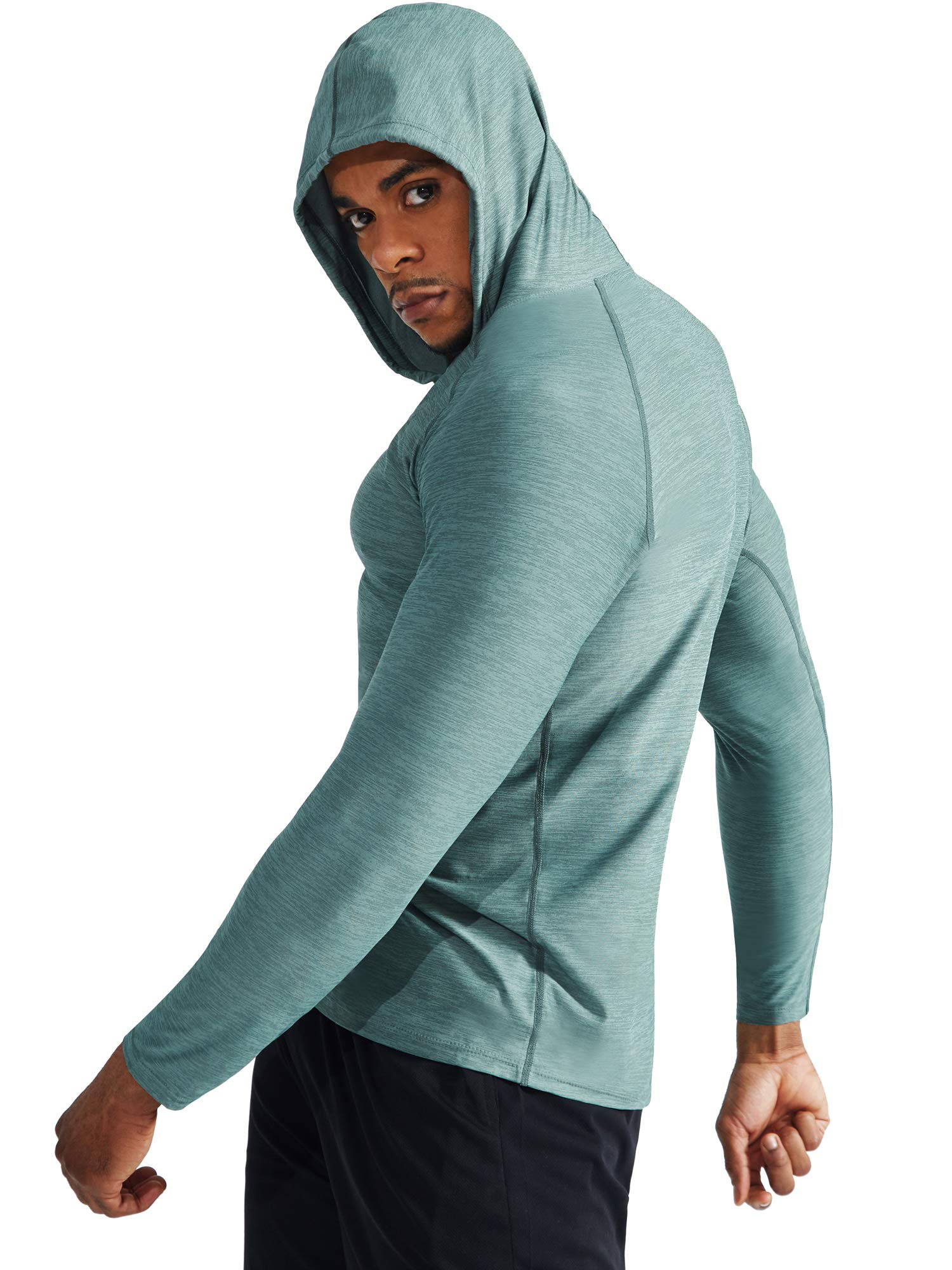 NELEUS Men's 3 Pack Dry Fit Running Shirt Long Sleeve Workout Athletic Shirts with Hoods,5071 Dark Grey,Red,Light Green,US 2XL,EU 3XL