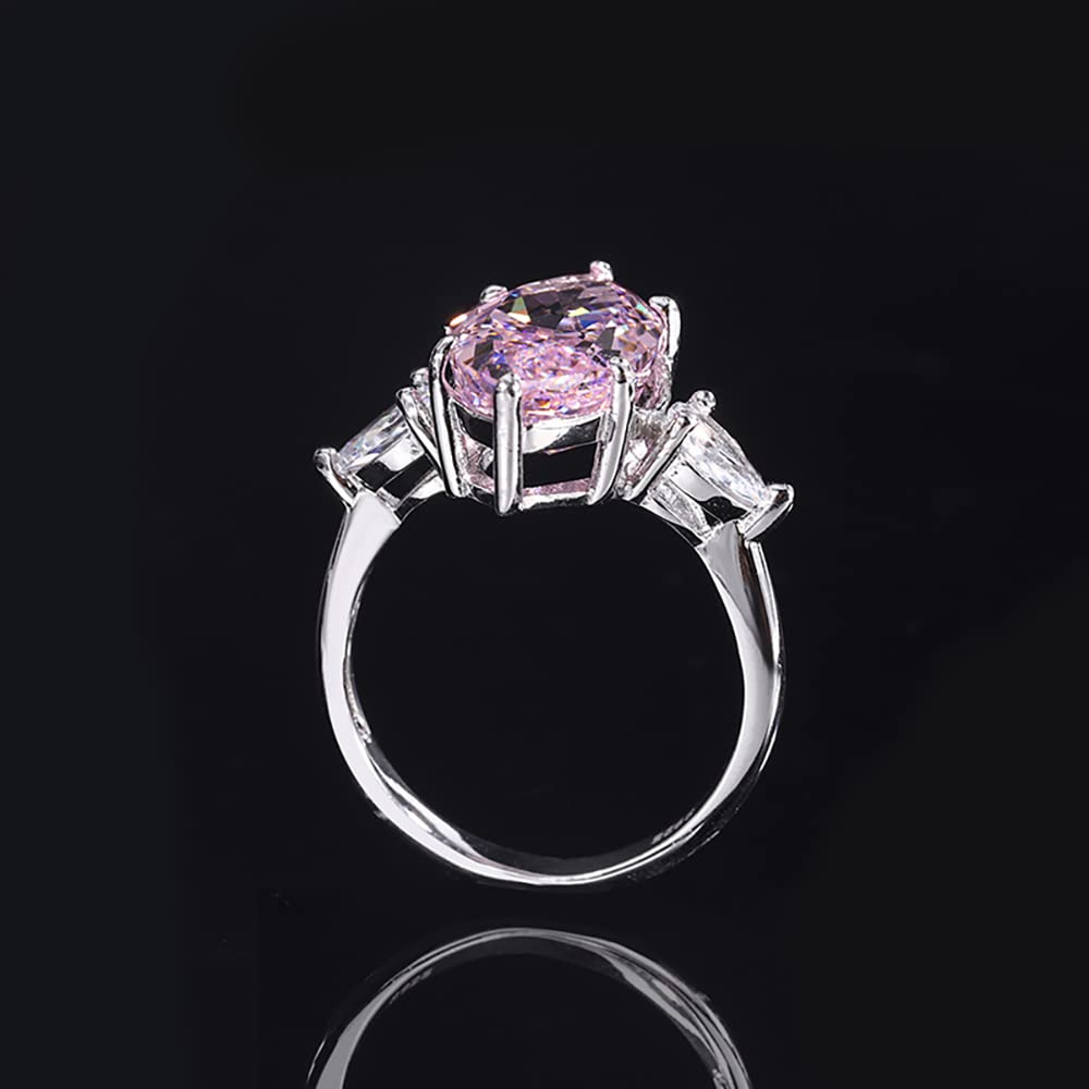 S925 Silver Ring Wedding Engagement Ring high Carbon Diamond Pink Diamond Ring Main Stone 9 * 18 Ring Women's Jewelry with Gift Box (S925 Silver 6)