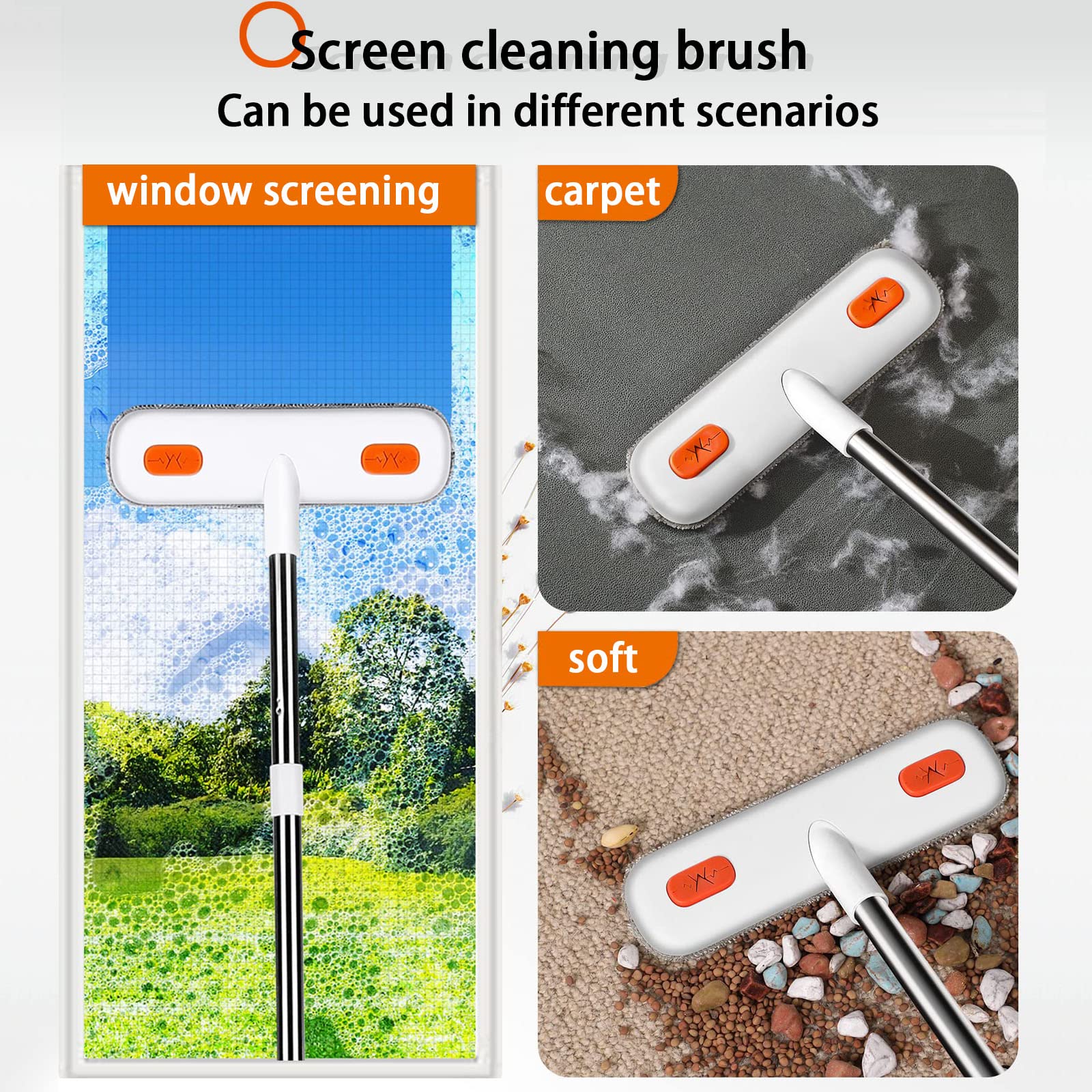 Window Mesh Screen Cleaning Brush - Household Window Cleaner Tool - Multi Brush for Window Screen - Long Handle Window Screen Cleaner Brush for Screen Door, Screened-in Porch, etc