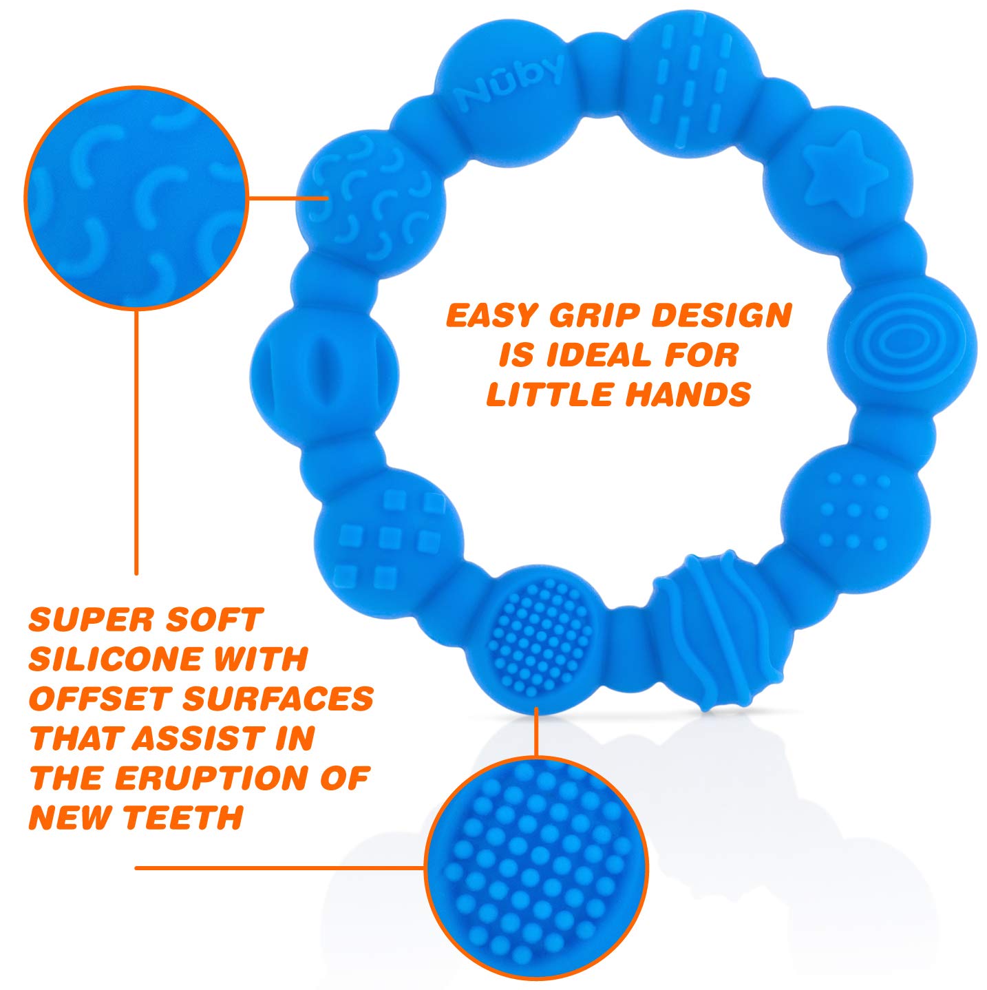 Nuby Silicone Teether Ring, 2 Pack, 3M+, Colors May Vary, Multi