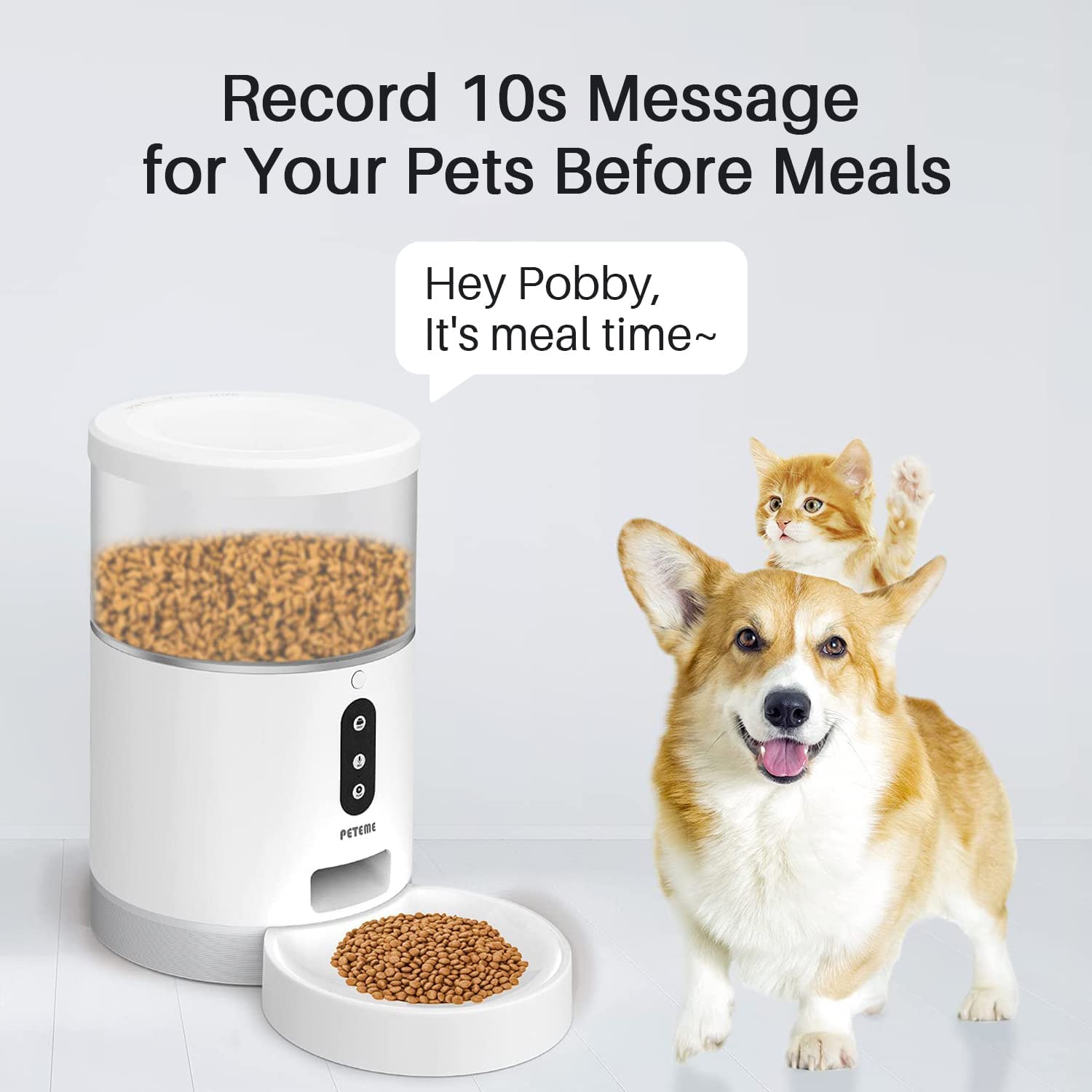 Peteme Automatic Cat Feeder, Smart Pet Feeder for Small Animals, Cat Food Dispenser for Dog with APP Cotrol, 2.4G Wi-Fi Enabled, Portion Control, 4L