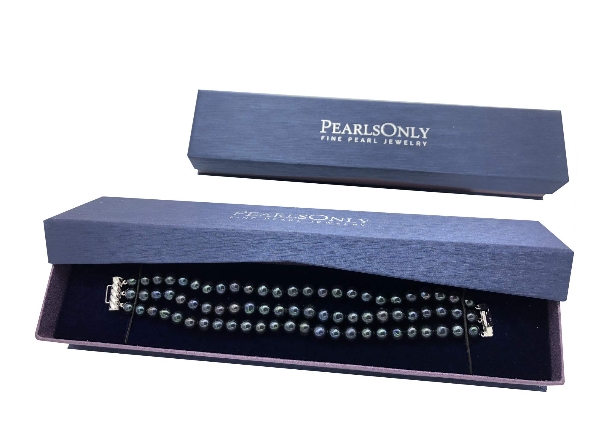 Medina Black 6-7mm Tripple Strand AA Quality Freshwater Cultured Pearl Bracelet for Women-7.5 in length