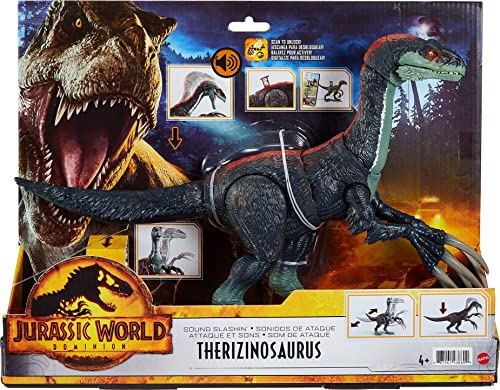 Mattel Jurassic World Dominion Sound Slashin Therizinosaurus Dinosaur Action Figure Toy with Attack Feature and Sounds