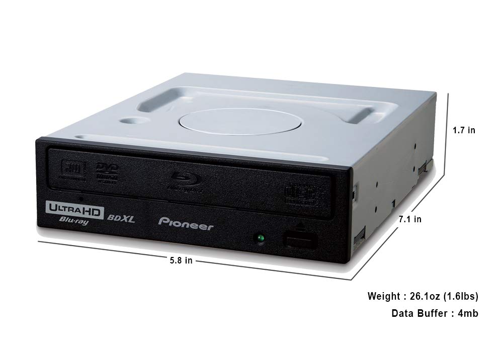 Produplicator Pioneer BDR-212UBK Internal 16x Blu-ray Writer Drive Bundle with Cyberlink Burning Software, SATA Cable and Mounting Screws - Burns CD DVD BD DL BDXL Discs