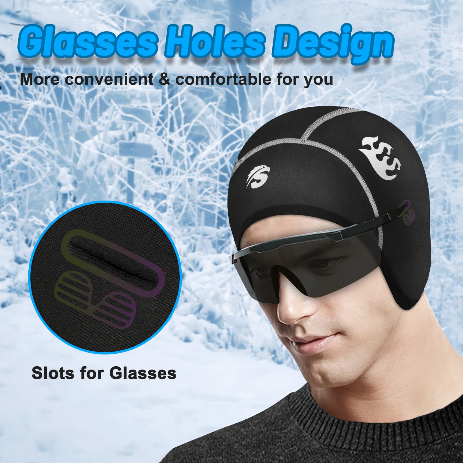 Seektop 2 Pack Skull Cap Helmet Liner for Men, Cycling Running Sweat Wicking Skullcap Beanie, Fits Under Helmets (Black&Gray New)