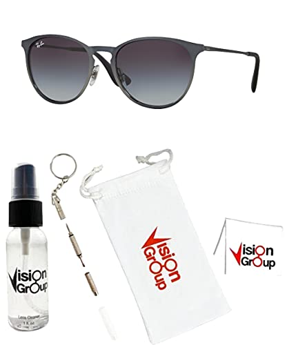 Ray-Ban RB3539 Erika Metal Sunglasses + Vision Group Accessories Bundle for unisex-adult (Metallic Grey/Light Grey Gradient Dark Grey (192/8G)